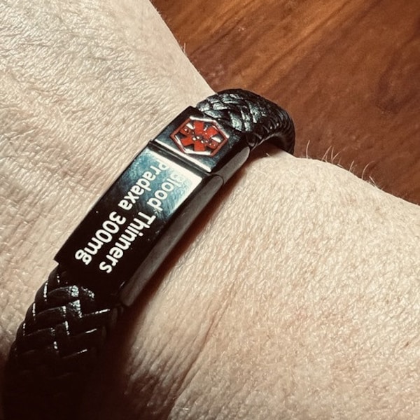 Red Medical Alert ID Bracelet With Soft Leather Personalised, Any ...