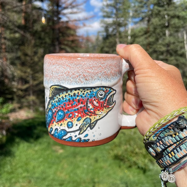 Rainbow Trout Mug With Blue and Orange Lip Drip - Etsy