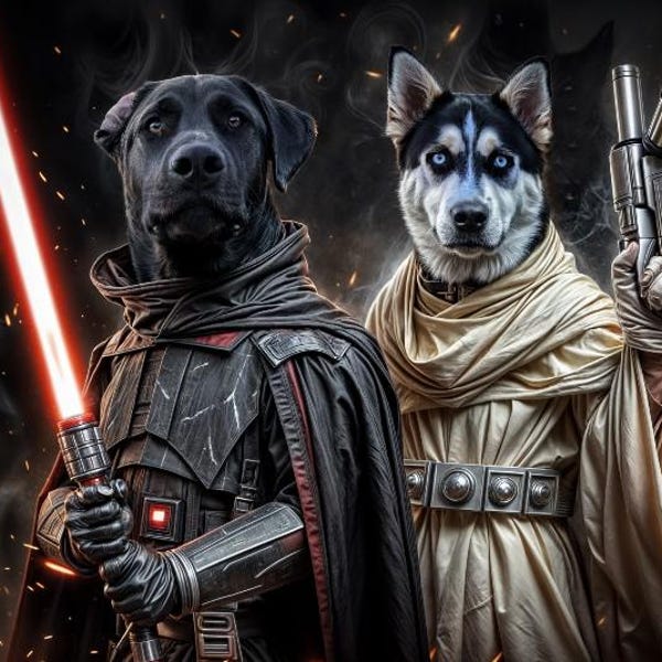 Custom Princess Leia & Darth Vader Dog Portrait | Star Wars Themed Pet ...