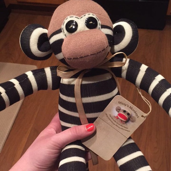 Striped Sock Monkey: Handmade Bamboo Plush Toy (17.5 Inch) - Etsy