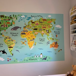 Reusable Fabric World Map Wall Sticker for Kids Map of the | Etsy