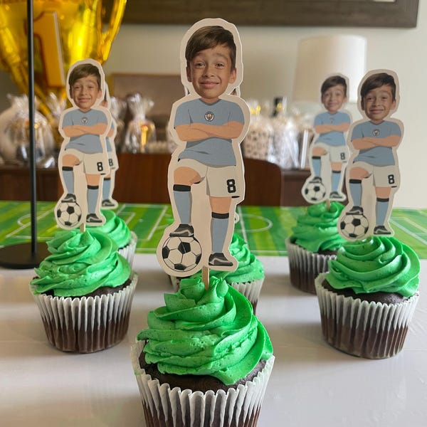 Any Team Soccer Player Cupcake Toppers With Photo, Soccer Birthday ...