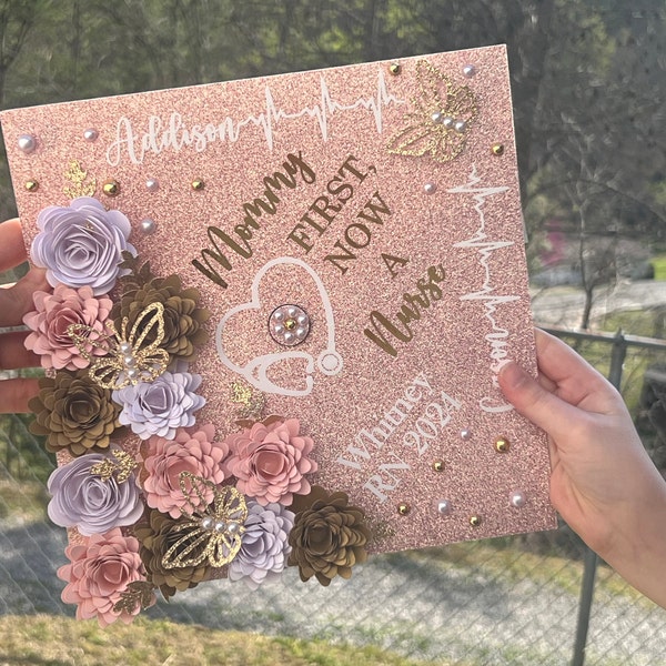 Pink Gold Graduation Cap Topper, Custom Grad Cap, Nurse Grad Cap ...
