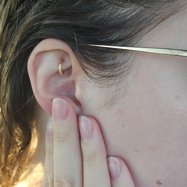 Huggie Hoop Earrings • Paved Clicker Hoops • Cartilage Hoop • Rook Hoop ...