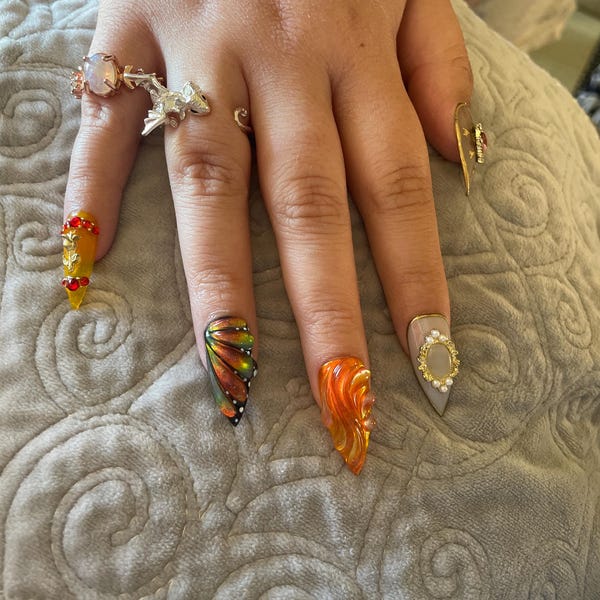 Renaissance Inspried 3D Press on Nails, Royal Theme Fake Nails Art ...