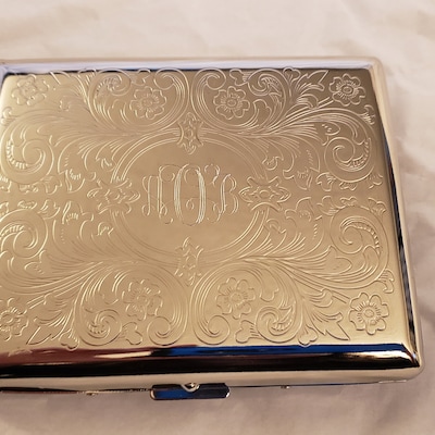 Cigarette Case Personalized Custom Engraved Double Sided Scroll Design ...