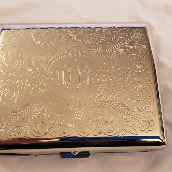 Cigarette Case Personalized Custom Engraved Double Sided Scroll Design ...