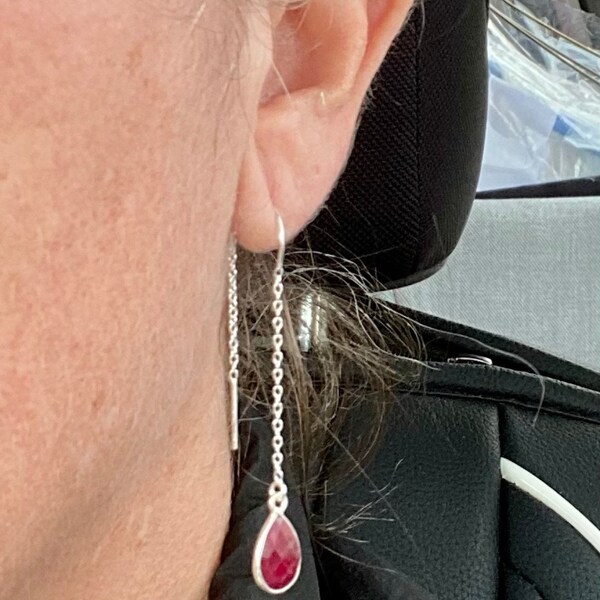 Sterling Silver Ruby Earrings Sterling Silver Ruby Drop Earrings Natural Ruby Threader Earrings ...