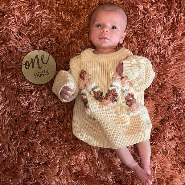 Hand Embroidered Flower Initial Sweater | Personalized Baby Sweater ...