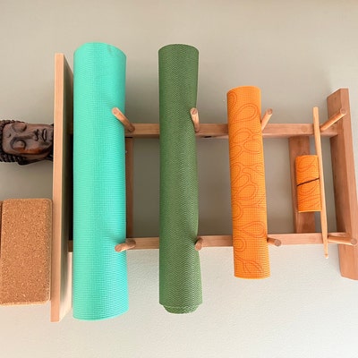 Wall-mounted Yoga Mat Rack: Handmade, Furniture Quality, 100% Solid ...