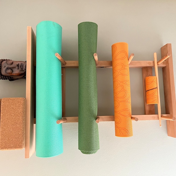Wall-mounted Yoga Mat Rack: Handmade, Furniture Quality, 100% Solid ...