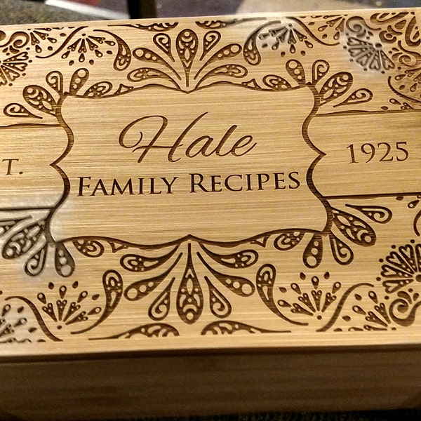 Personalized Recipe Box - Decorative Floral Design - Bamboo Recipe Box ...
