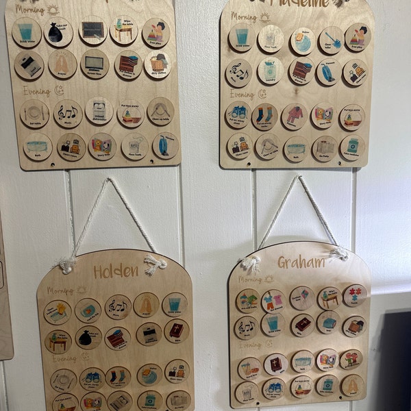 Personalized Wooden Daily Routine Chart, Visual Schedule, Kids Chore ...