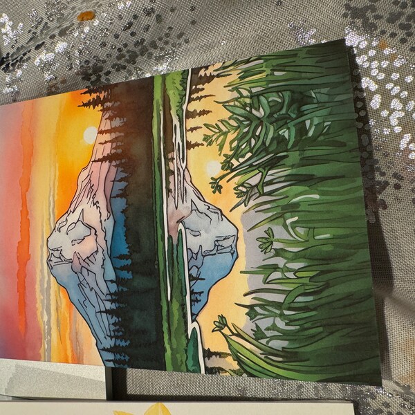 Watercolor Mountain Forest Landscape Sticker - Waterproof Nature ...