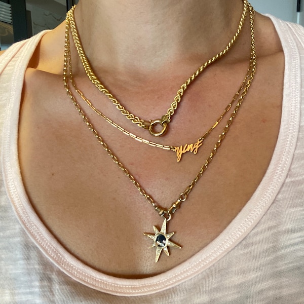 14k Gold Rope Chain Necklace | Sailor Lock Clasp, Reversible Straw Mesh ...