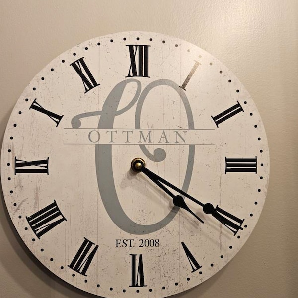 Monogram Clock- Personalized Monogram Clock- White Monogram Clock - Etsy