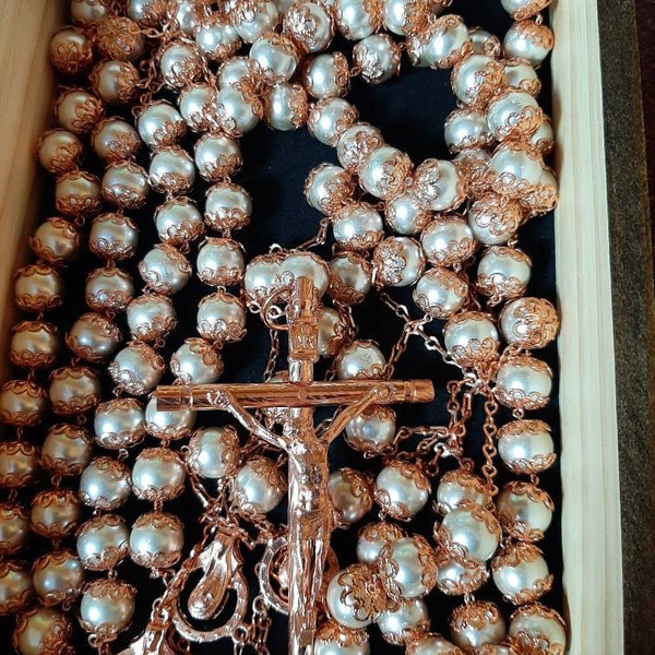 Swarovski Crystal Pearls Wedding Lasso Rose Gold Tone /lasso De Boda En ...