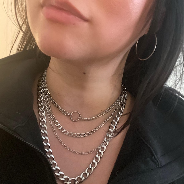 Stainless Steel Dainty O Ring Slip Chain Choker Necklace, Alternative ...