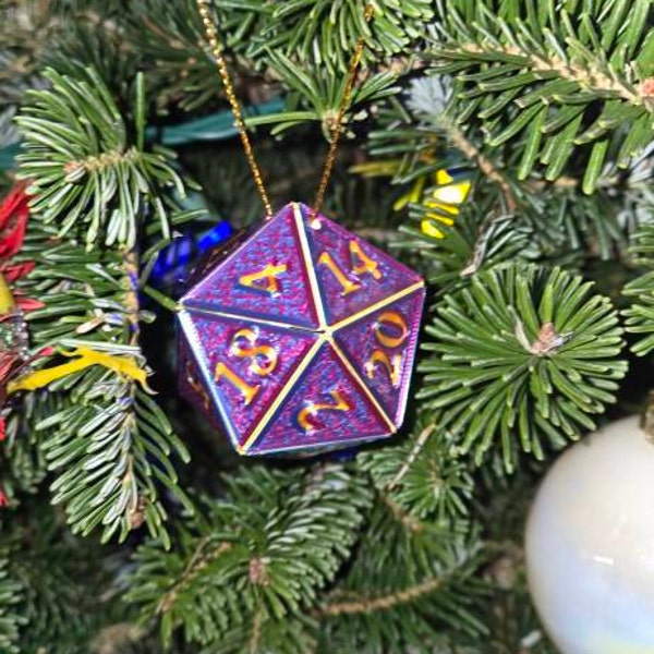D20 Ornament [2" Purple/blue and Gold Holographic] - Hanging Dnd Charm ...