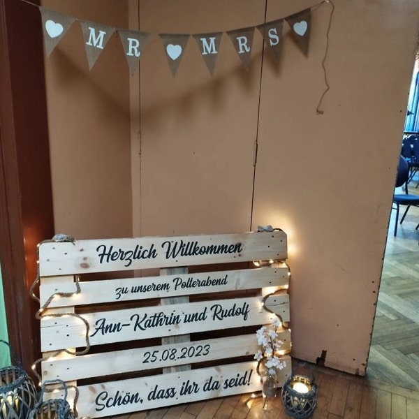 Palettenaufkleber zum Polterabend, Aufkleber für Europalette Herzlich ...
