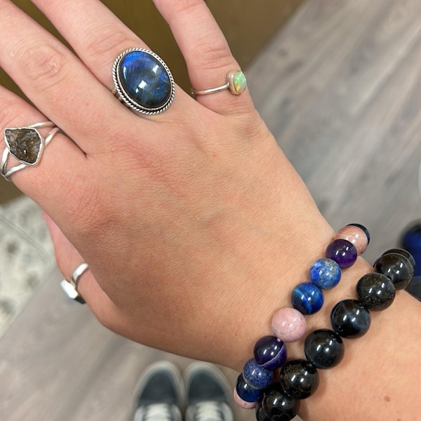 Purple Tiger Eye Bracelet Gemstone for Clarity Elastic Bracelet Beaded ...