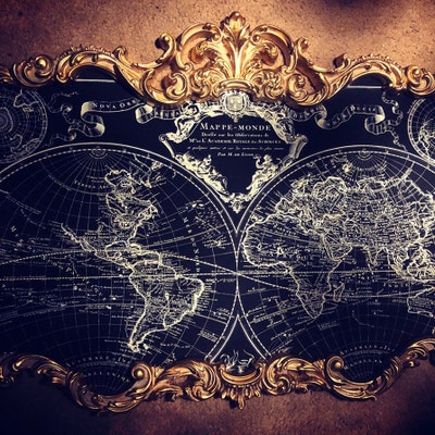 1720 Old World Map,black Map Wall Art, Historic Map Antique Style Map Art Guillaume De L'isle ...