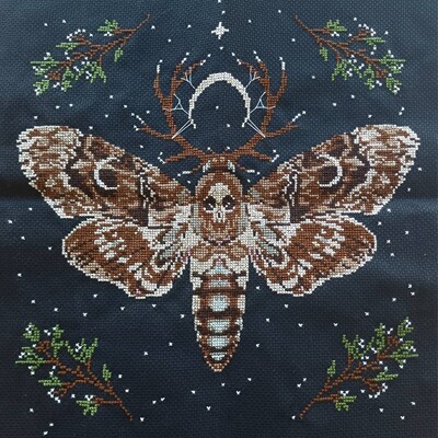 Death Head Moth Cross Stitch Pattern PDF Black Witch Craft Crescent ...