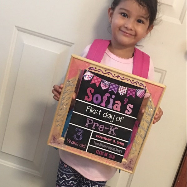 First Day of School Sign Template Chalkboard Printable Girl Purple ...