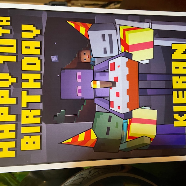 PERSONALISED BIRTHDAY CARD - Steve Cake - Minecraft Themed Gamer ...