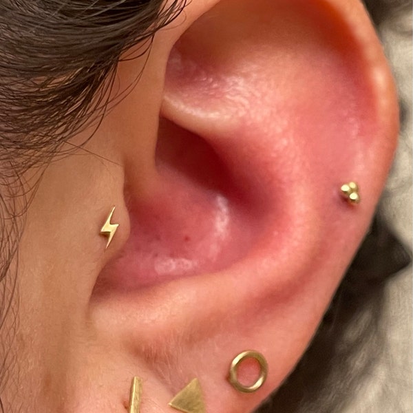 14K Solid Gold Tiny Lightning Bolt Threadless Push Pin Labret Stud/cartilage Earrings/forward ...