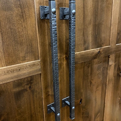 SET OF TWO 24 Massive Iron Door Handles. Barn Door Pulls. Rustic Door Decor. Door Hardware. Door ...