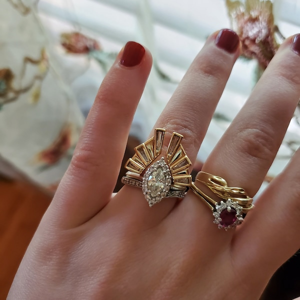 Baguette Arc Ring, Curved Band Ring, Gold Baguette Gemstone Ring ...