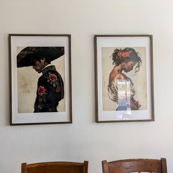 Mexican Art Set of Two Prints, Romantic Mariachi Wall Decor ...