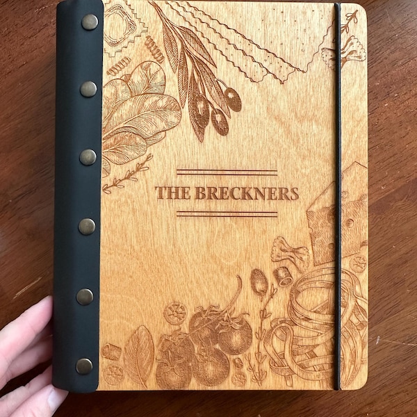 Leather Bound Cookbook Wooden Cover Drink Recipe Notebook Personalized ...