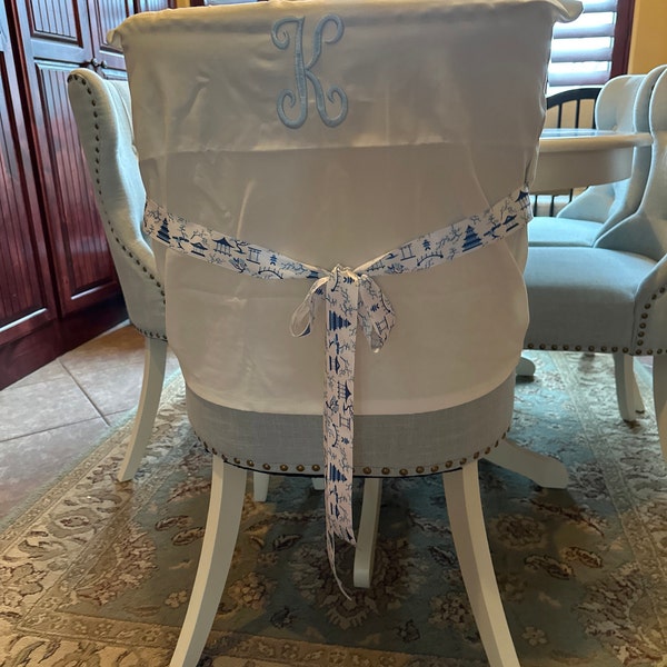 Monogrammed Dorm Chair Back Cover/ White Personalized Chair Cover ...