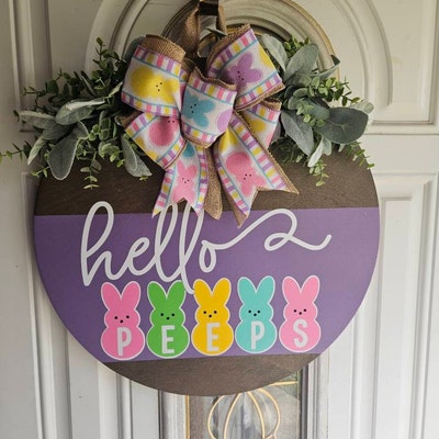 Happy Easter Front Door Decor Easter Welcome Sign Hello Peeps Easter ...