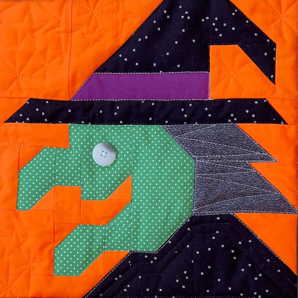 PDF Pattern - Wicked Witch Quilt Block Pattern, Halloween Quilt Block ...