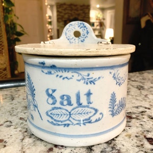 Gorgeous Antique Stoneware Salt Box With Cobalt Transfer no | Etsy