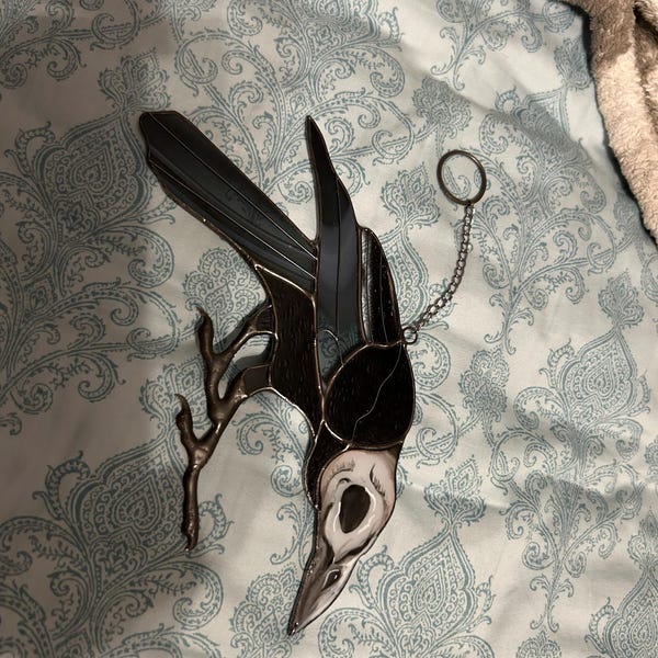 Halloween Stained Glass Horror Raven Feathers Custom Stained Glass Bird ...