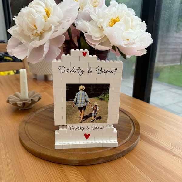 Personalised Daddy & Me LEGO® Brick Photo Block, Gift for Dad, White ...