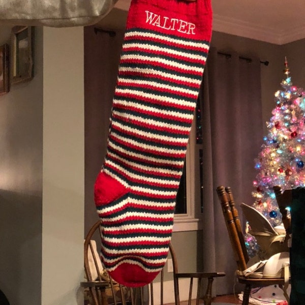 Personalized Christmas Stockings Hand Knit Wool Stockings Red and White ...