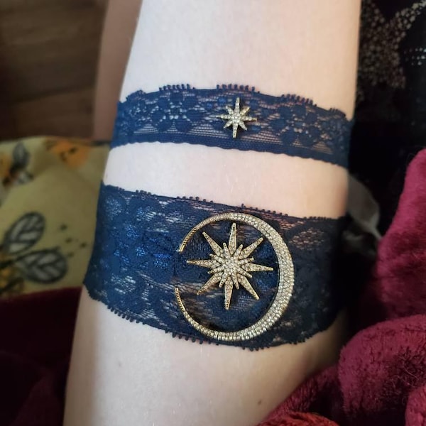 Stars and Moon Wedding Garter Set, Celestial Garters, Garters With ...