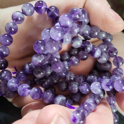 Dog Teeth Amethyst Beads Grade AA Genuine Natural Gemstone Round Loose ...