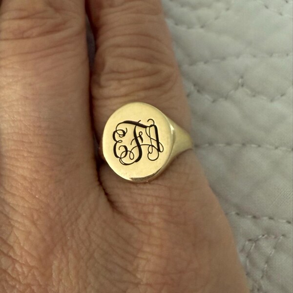 14K Solid Gold Monogram Ring,dainty Initial Ring,custom Statement Name Ring,personalized Gift ...