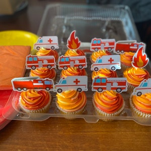 Rescue Vehicle Cupcake Toppers, Emergency Vehicle, Fire Truck ...