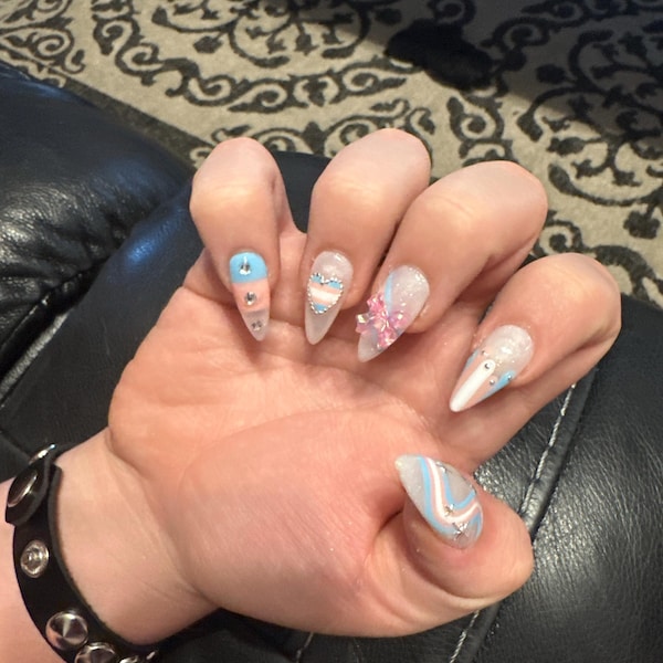 Transgender Flag Pride Handmade Press on Nails | Gel Nails, LGBT+ Nail ...