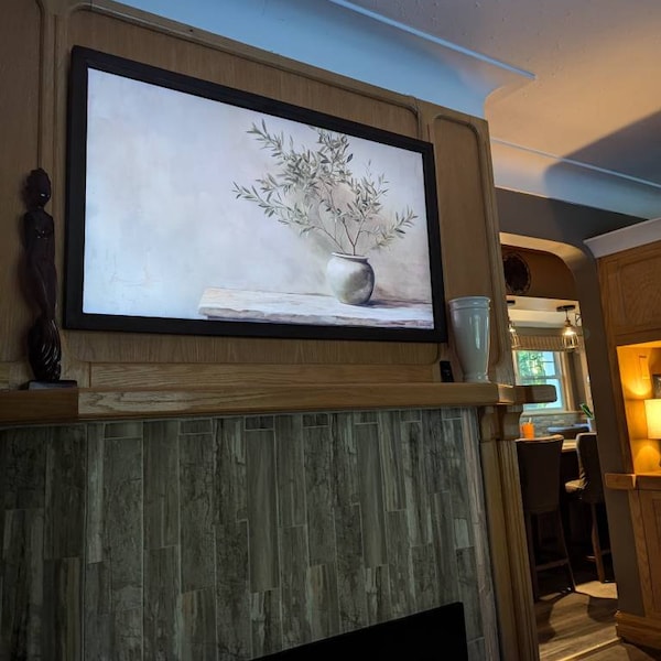 Vintage Still Life Vase Olive Branch Neutral Tone Digital