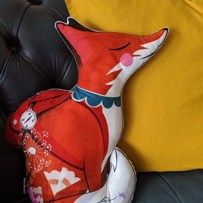 Travelling Fox Cushion Softie Plush Floral Throw Pillow Animal ...