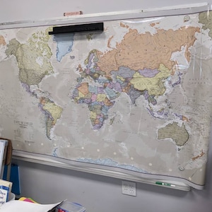 Political World Map With Flags Poster Home, Wall Hanging, Push Pin Map ...