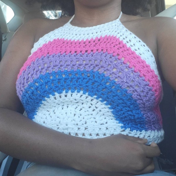 Crochet Bisexual Pride Rainbow Halter Top / Boho Hippie Festival Outfit ...